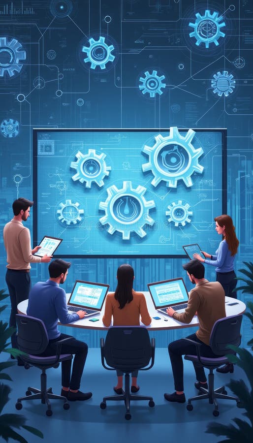 Team Collaboration in a High-tech Environment Stock Photo - Image of ...