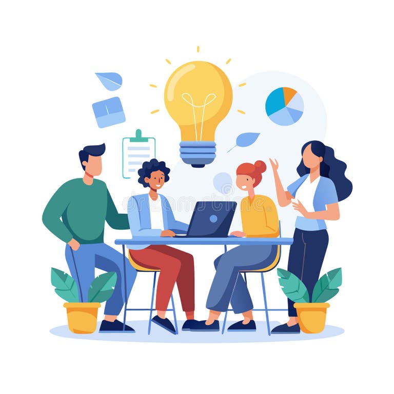 Team Collaboration and Idea Generation in a Flat Vector Illustration Design Stock Vector ...