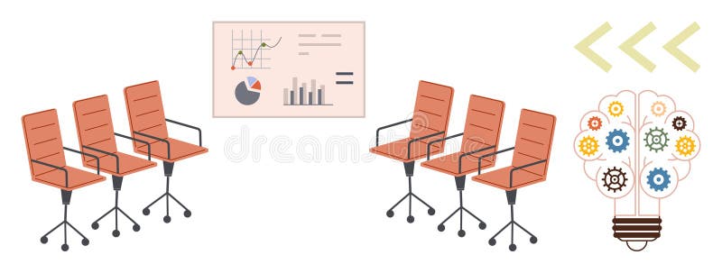 Team Collaboration and Innovation Concept with Office Chairs, Data ...