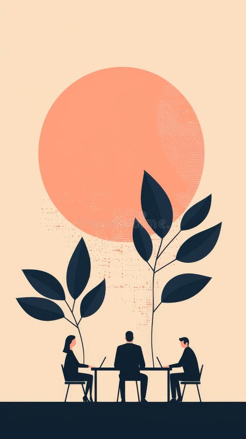 Team Collaboration with Laptops Under Abstract Sun and Leaves ...