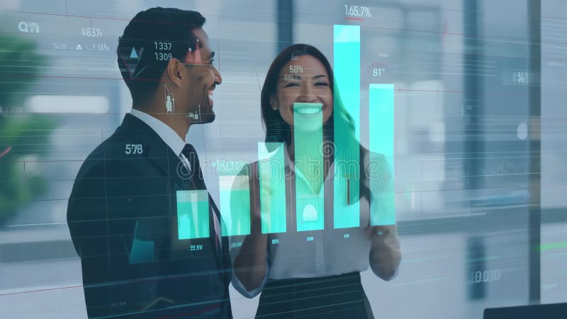 Team Collaboration in Modern Office with Digital Data Visualization for ...