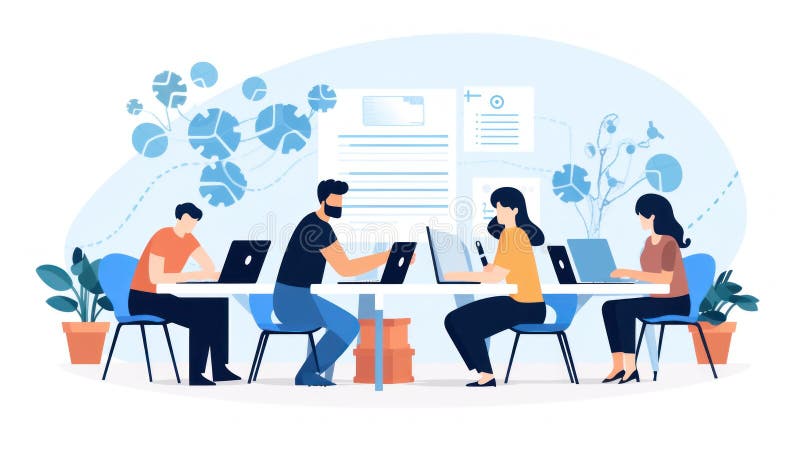 Team Collaboration in a Modern Office Illustration Stock Illustration ...