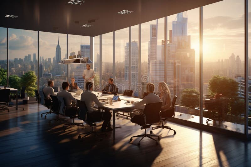 Team Collaboration in a Modern Office with Large Stock Illustration ...