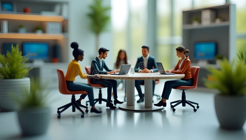 Diverse Miniature Team Collaboration in Modern Office Space Stock ...