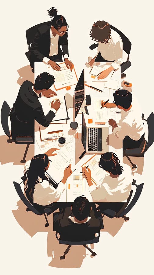 Team Collaboration in a Modern Office Setting Around a Shared Workspace ...