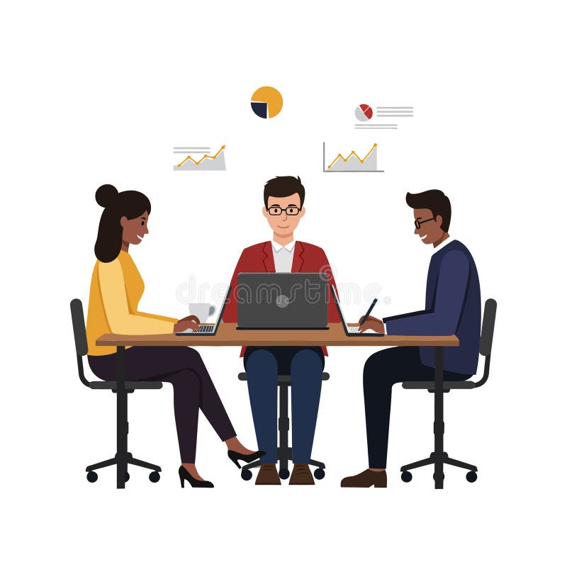 Team Collaboration in a Modern Office Setting with Flat Design Elements ...