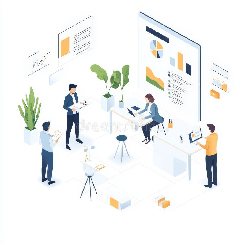 Team Collaboration in Modern Office Space with Data Analytics Stock ...