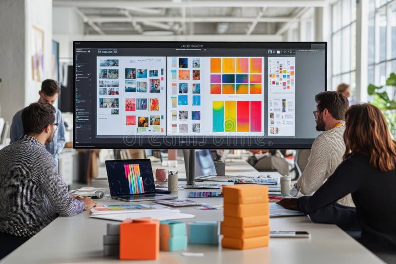 Team Collaboration in Modern Office Urban Workspace Digital Design ...