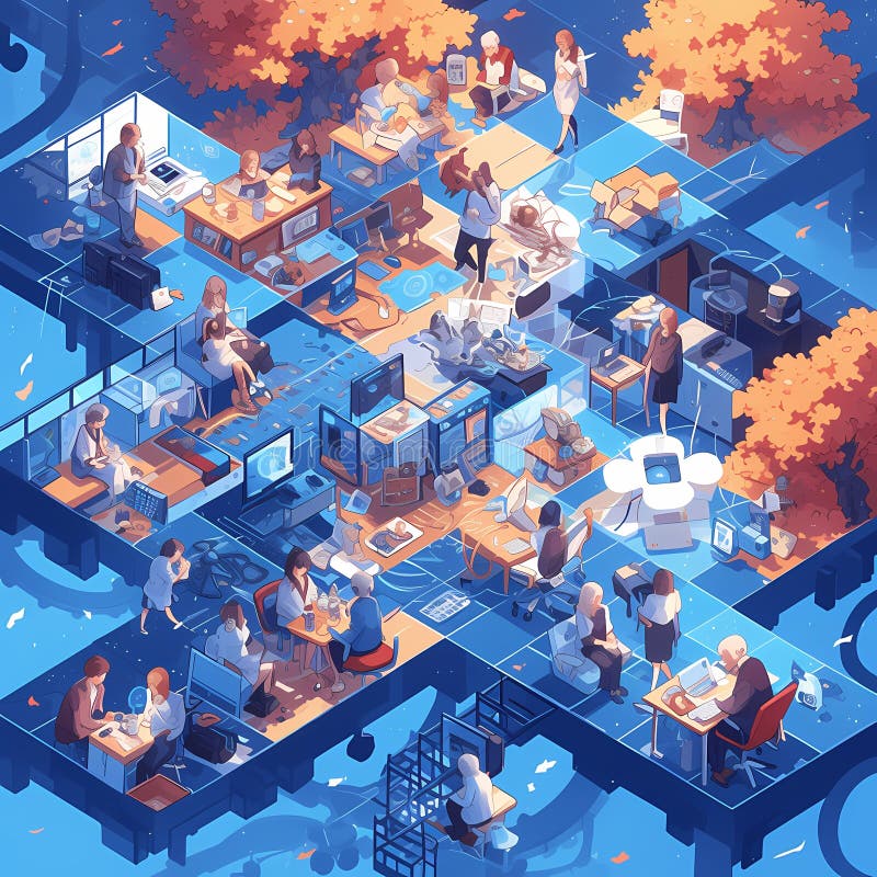 Team Collaboration in Modern Office Stock Illustration - Illustration ...