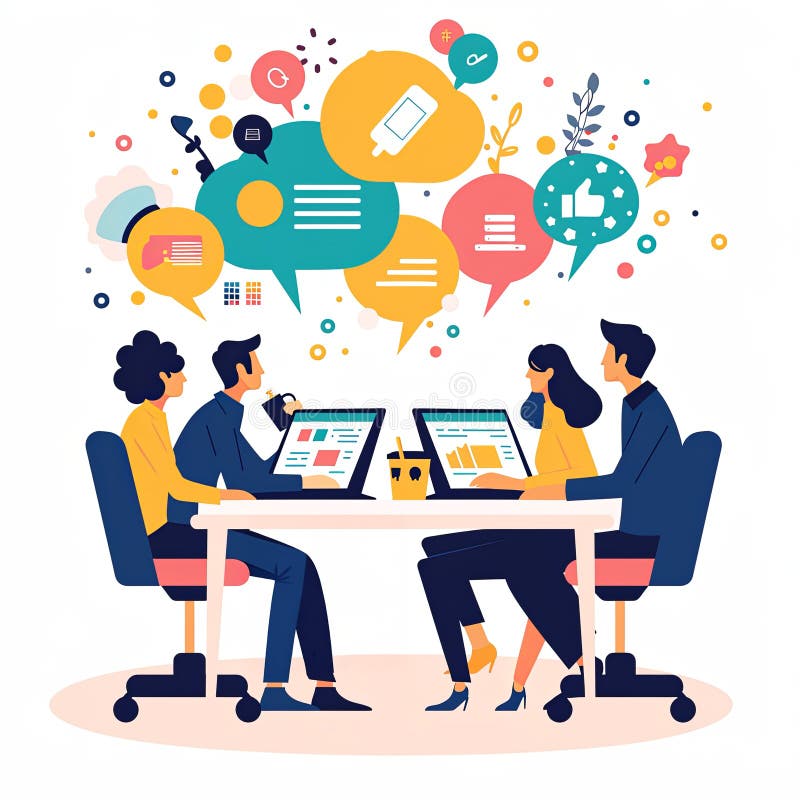 Team Collaboration in a Modern Workspace with Colorful Brainstorming ...