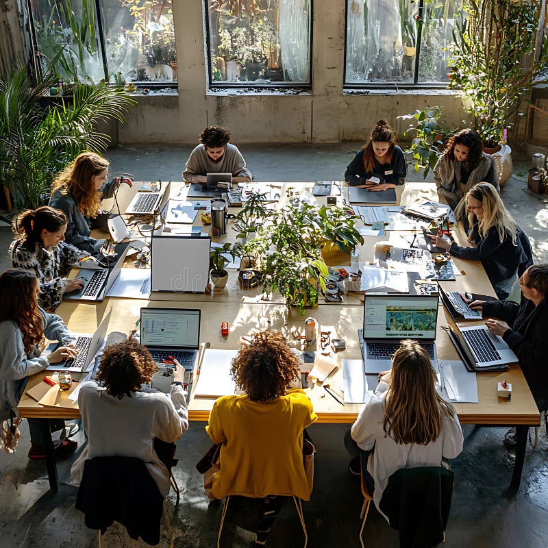 Team Collaboration in Modern Workspace Environment Stock Illustration ...