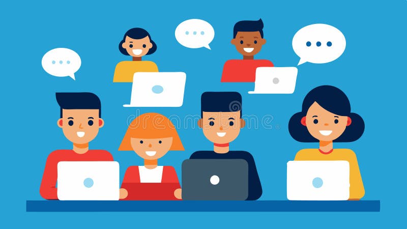 Team Collaboration Multiple Cartoonstyle Characters in Front of Their ...