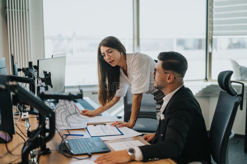 Team Discussing Architectural Plans Project Leader Office Setting Stock ...