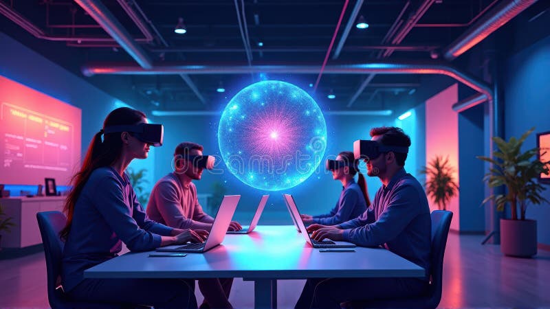 Team Collaboration in Virtual Reality Metaverse Stock Illustration ...