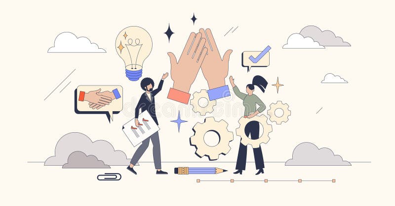 Team Collaboration and Work Partnership Tiny Person Neubrutalism ...