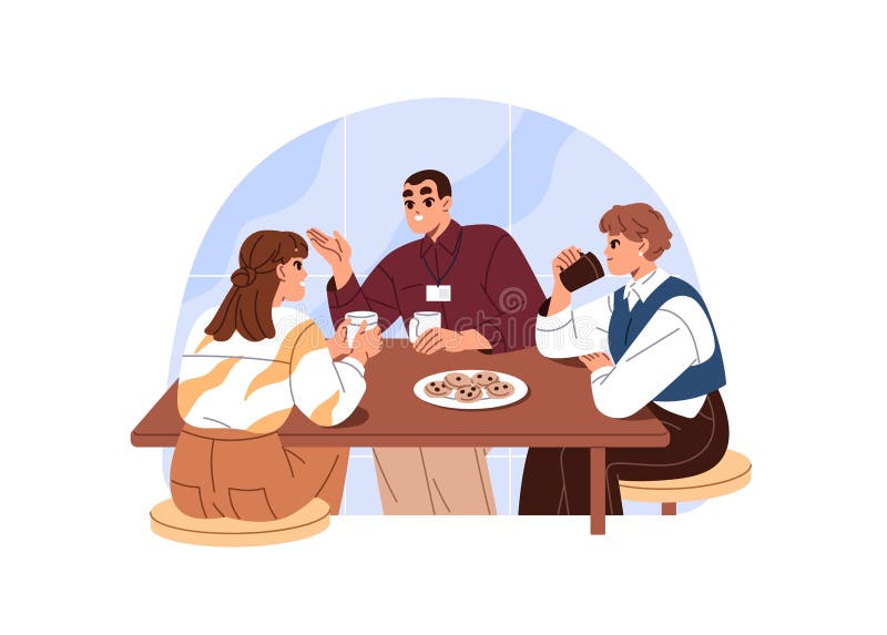 Team of Colleagues Drinks Beverages, Talk in Office Kitchen. Employees ...