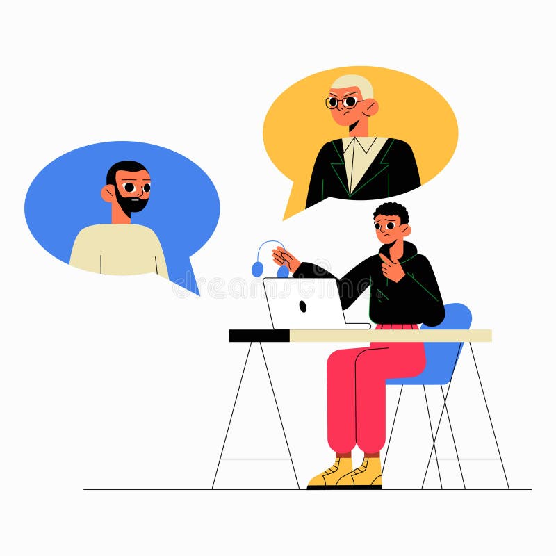 Team Communication with Diverse Characters in Flat Vector Illustration ...