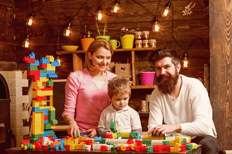 Team Concept. Family Team Build Structure with Toy Bricks. Team Work ...