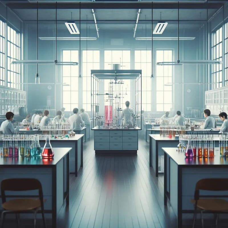 Team Conducting Experiments in a Science Lab Building Stock ...