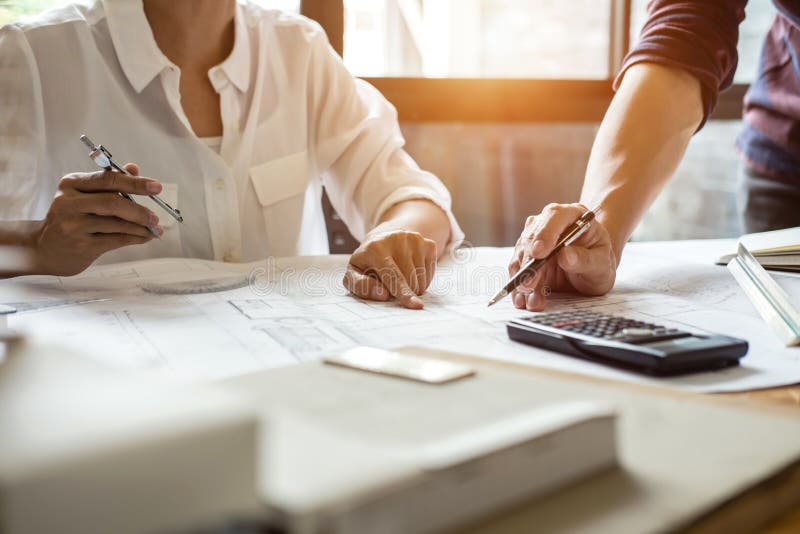 Team of Construction Engineering or Architect Hands Working on B Stock ...