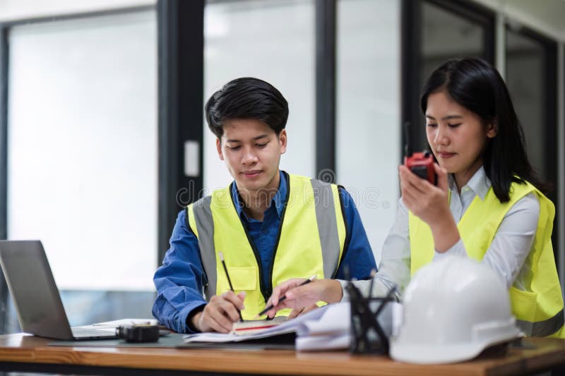 A Team of Construction Engineers Works in an Office on a Construction ...