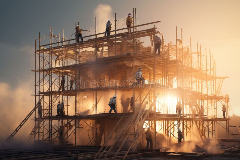 Team of Construction Workers Building a Stock Illustration ...
