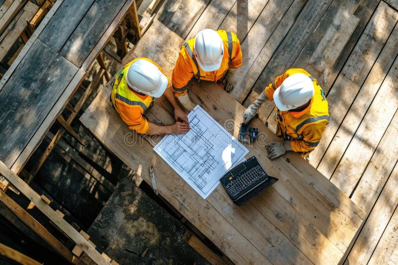 A Team of Construction Workers is Diligently Working on a Wooden Table ...