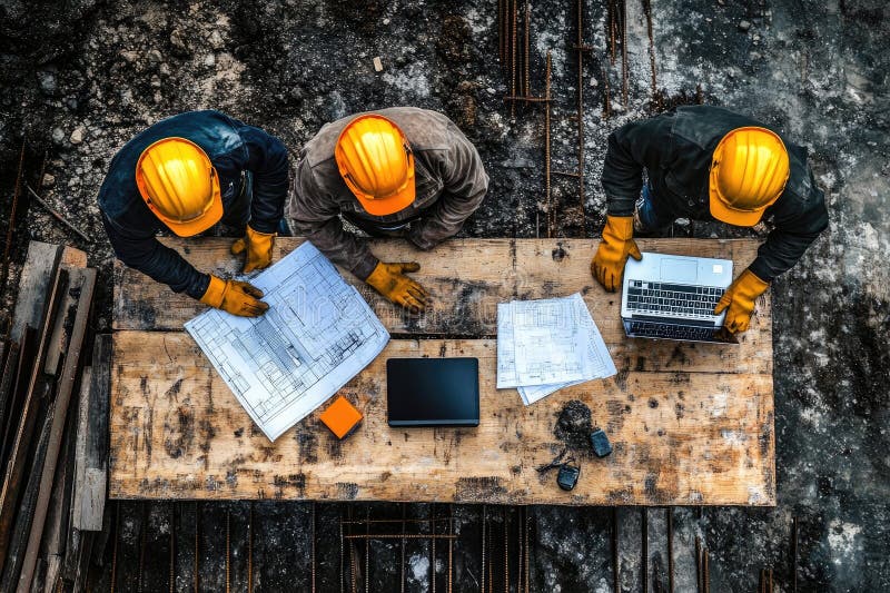 A Team of Construction Workers is Diligently Working on a Wooden Table ...