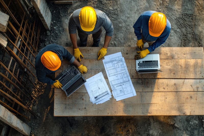 A Team of Construction Workers is Diligently Working on a Wooden Table ...