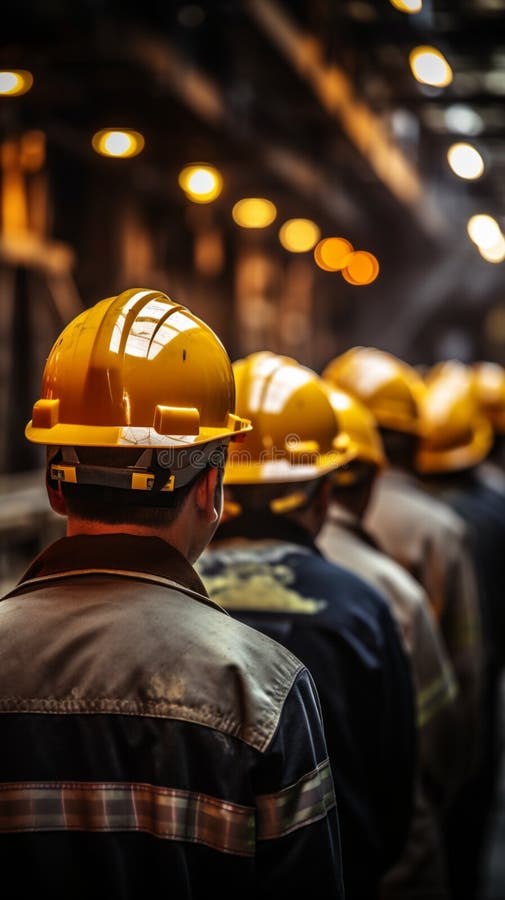 Team of Construction Workers Don Safety Helmets for Engineering Project ...