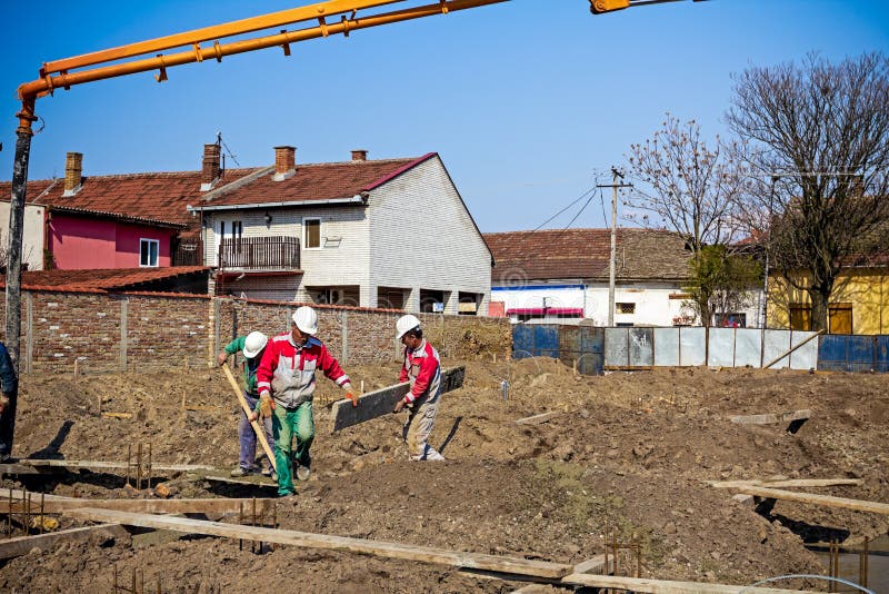 Team of Construction Workers are Preparing Site for Concreting. Stock ...