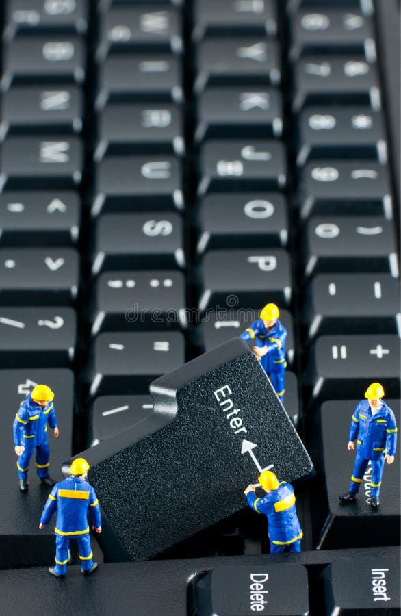 Miniature Figures Working on a Computer Keyboard. Stock Image - Image ...