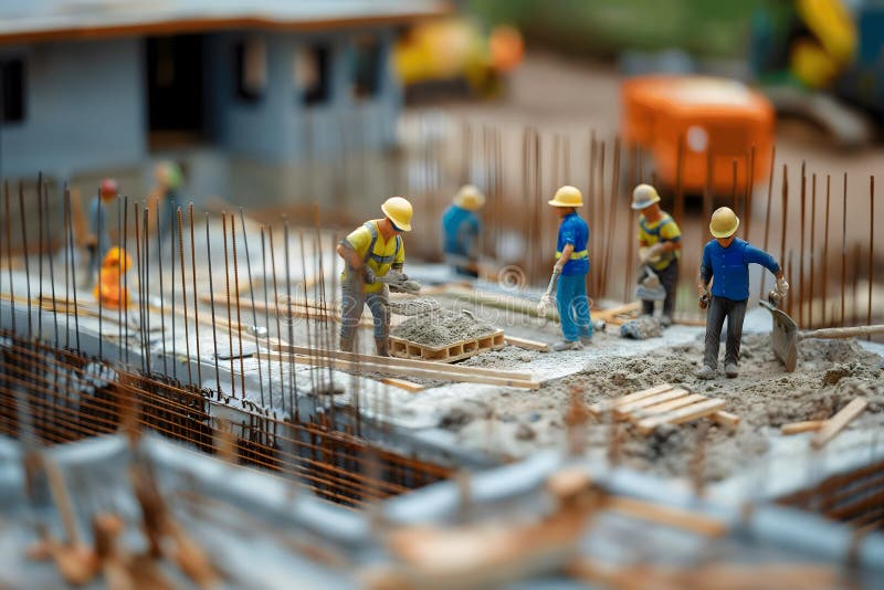 Team of the Construction Workers Works on Foundation of Contemporary ...