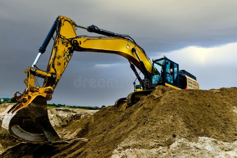 Crane Operators at Work on a Construction Site Under the Storm Stock ...
