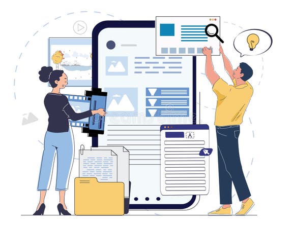 Team Creating Digital Content Layout. Vector Illustration Stock ...