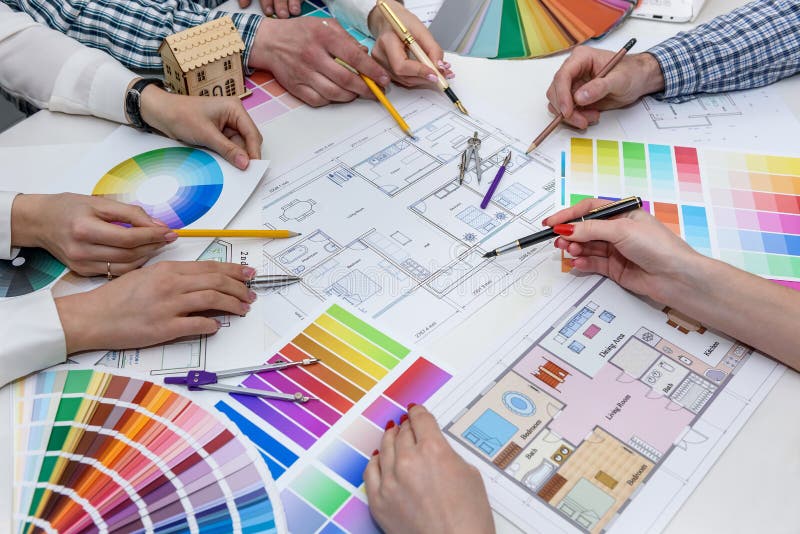 Team of Creative Designers Discussing Colour Swatch Stock Photo - Image ...