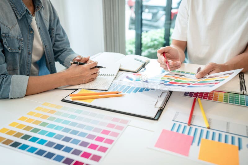 Team of Creative Graphic Designer Working on Color Swatch Samples Chart ...