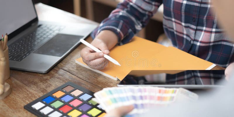 Team of Creative Graphic Designer Working on Color Swatch Samples Chart ...