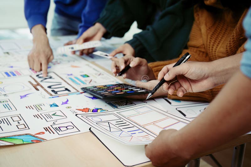 Team of Creative Web, Graphic Designer Planning for Mobile Phone ...