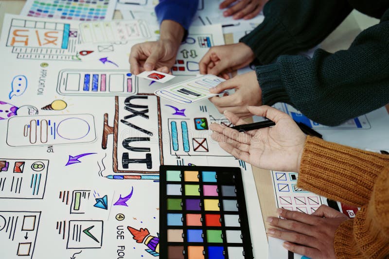 Team of Creative Web, Graphic Designer Planning for Mobile Phone ...