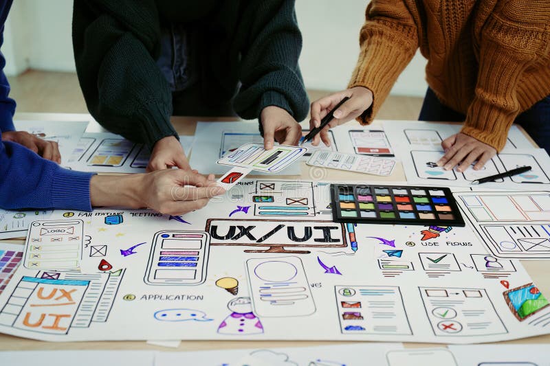 Team of Creative Web, Graphic Designer Planning for Mobile Phone ...