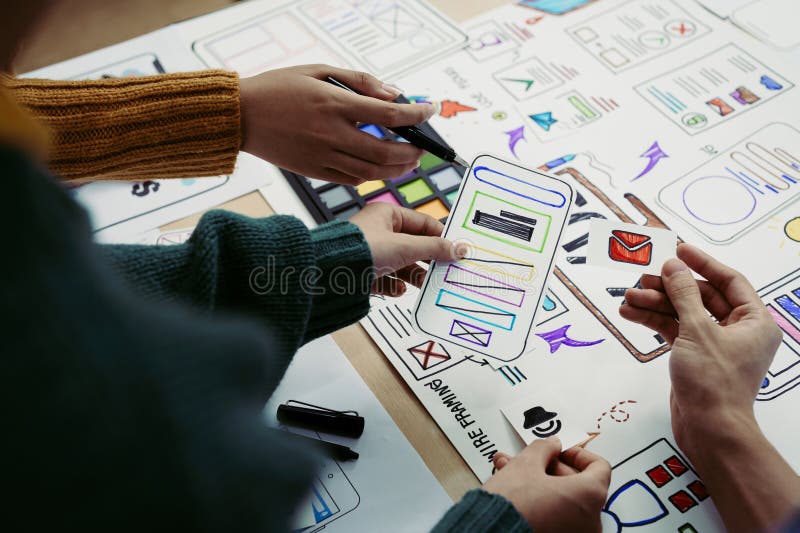 Team of Creative Web, Graphic Designer Planning for Mobile Phone ...
