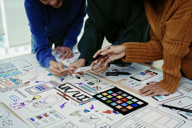 Team of Creative Web, Graphic Designer Planning for Mobile Phone ...