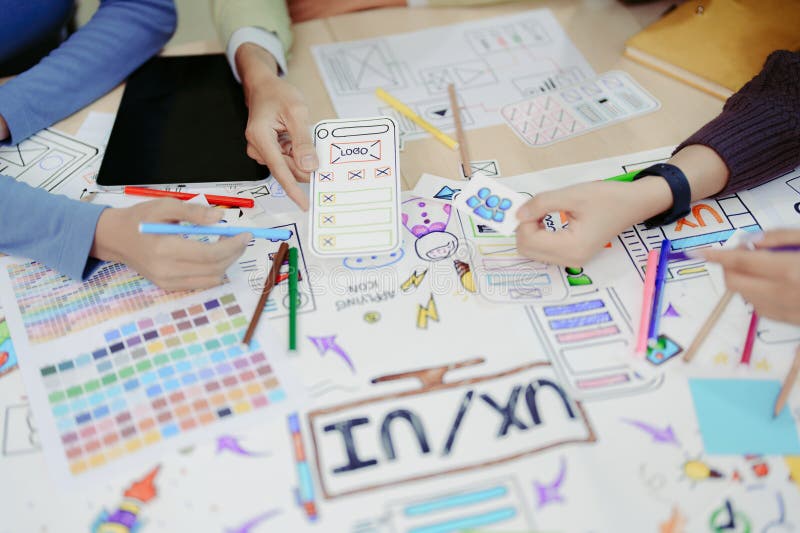 Team of Creative Web, Graphic Designer Planning for Mobile Phone ...