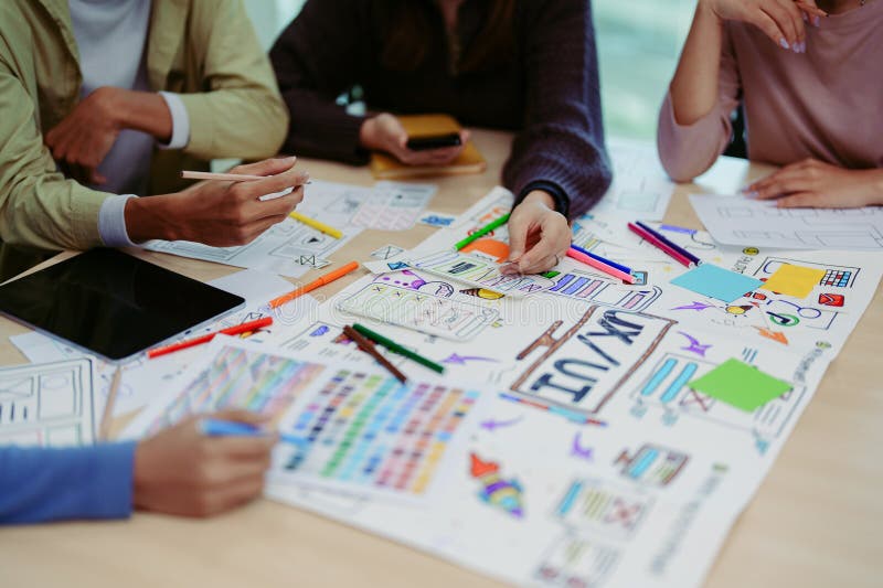 Team of Creative Web, Graphic Designer Planning for Mobile Phone ...