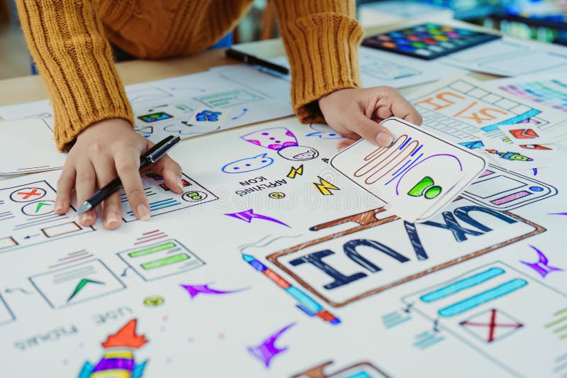 Team of Creative Web, Graphic Designer Planning for Mobile Phone ...