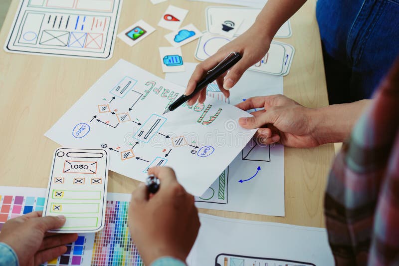 Team of Creative Web, Graphic Designer Planning for Mobile Phone ...