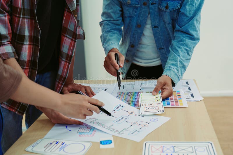 Team of Creative Web, Graphic Designer Planning for Mobile Phone ...