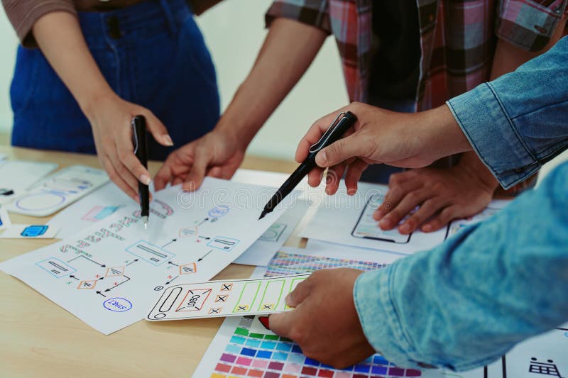 Team of Creative Web, Graphic Designer Planning for Mobile Phone ...