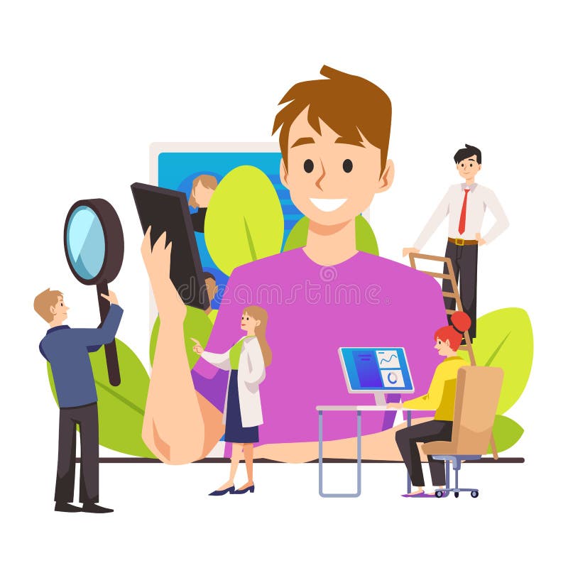 Team of Customer Behavior Researchers Analyzes Statistics Flat Vector ...